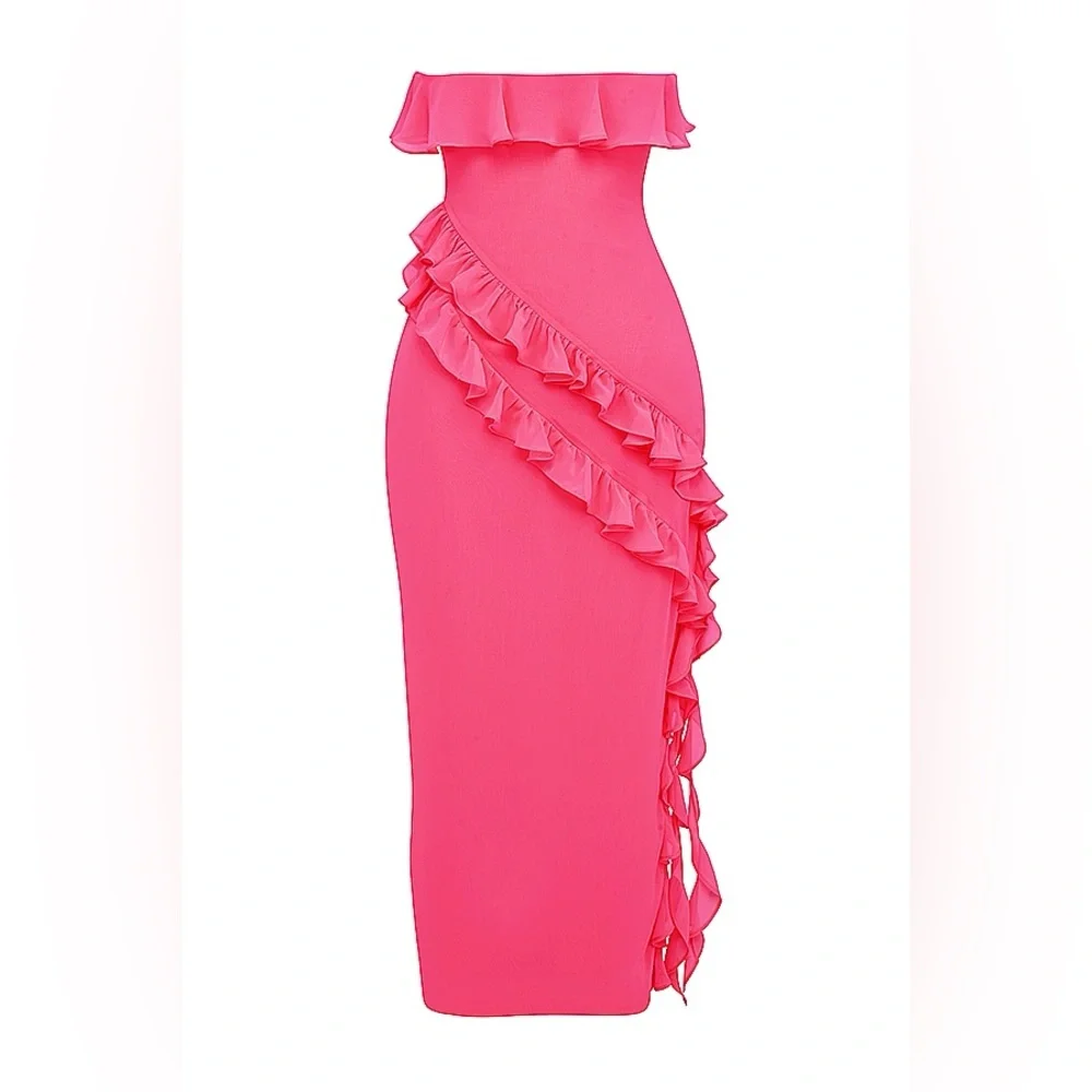 House of CB | Dresses | Nwt House Of Cb Sarina Ruffle Maxi Dress Hot ...